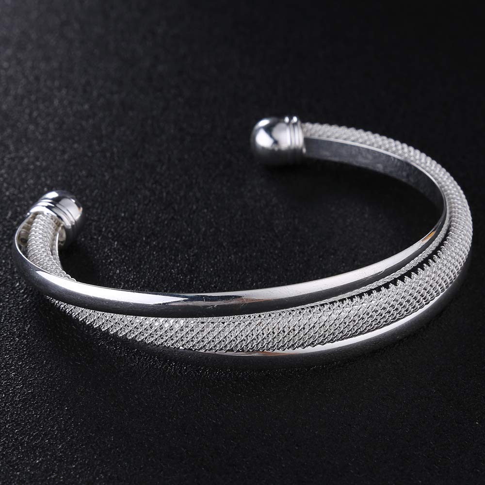 Trenro Silver Plated Bangle Bracelet, Fashion Women Open Bracelet Jewelry Gift