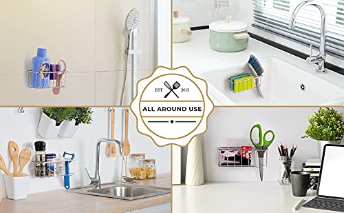 Zulay 2-in-1 Sponge Holder for Sink - Stainless Steel Kitchen Sink Sponge Holder with Extra Strong Adhesive - Rust Proof Dish Brush Holder & Dish Sponge Holder - Solid Sponge Caddy Sink Organizer