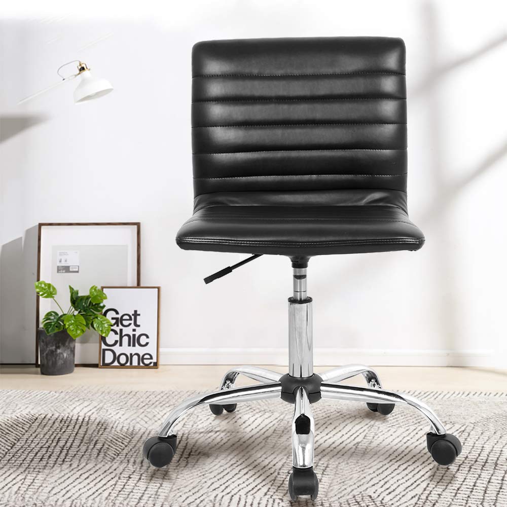 RIMIKING Mid Back Armless Leather Vanity Chair Computer Chair Task Chair Desk Chair Swivel Home Office Chair, Adjustable Height, White