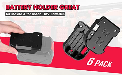 Set of 6 Battery Mounts Holder Battery Wall Mount Holder Panel Mount Battery Holder for Makita & for Bosch 18V Battery Mounts Hanger Dock Holder