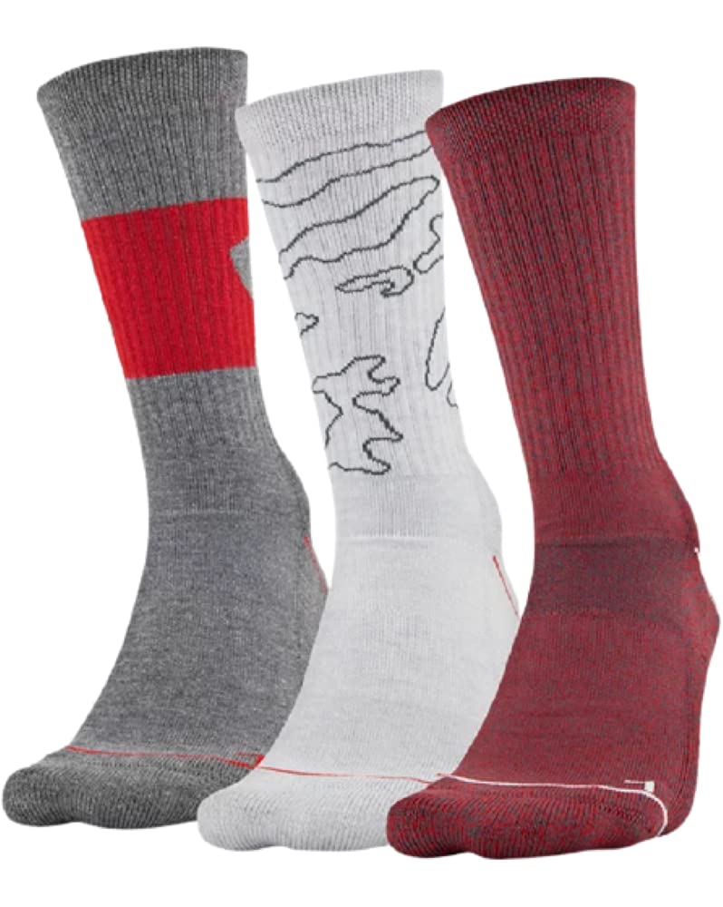 Under Armour Unisex 3PK Phenom Graphic Crew Socks Red/Halo Gray 4-8 (M) 6-9 (W) 1329330-601