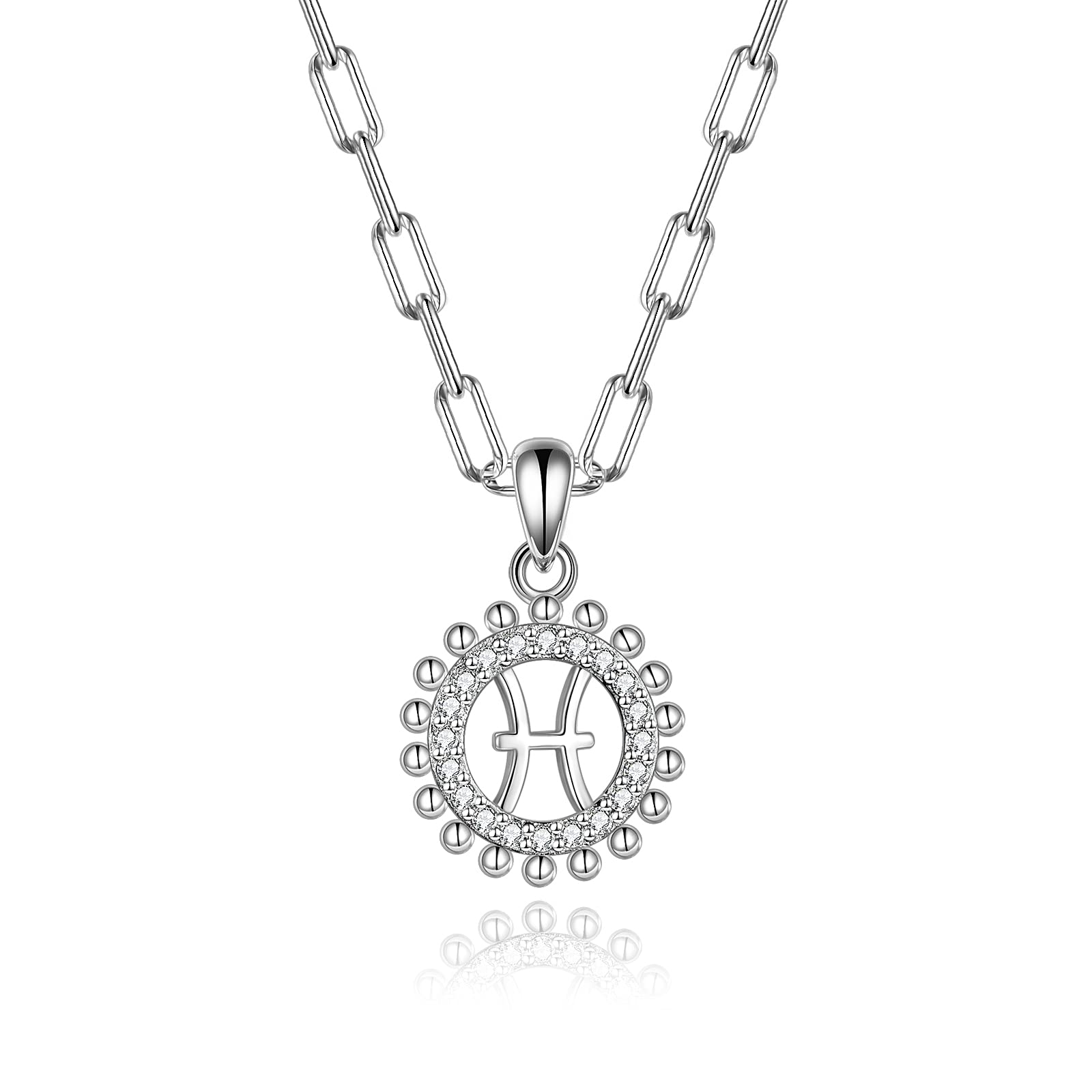 S925 Sterling Silver Zodiac Sign Necklace 12 Constellation Astrology Paperclip Chain Necklace for Women Pisces (2.19-3.20)