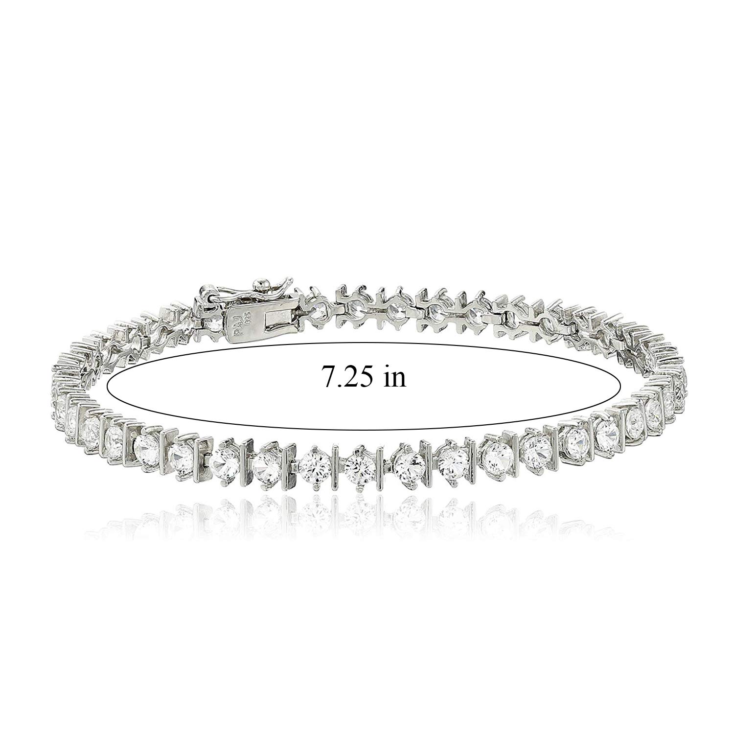 Rhodium Plated Sterling Silver Round Created White Sapphire 3mm Bracelet, 7.25"