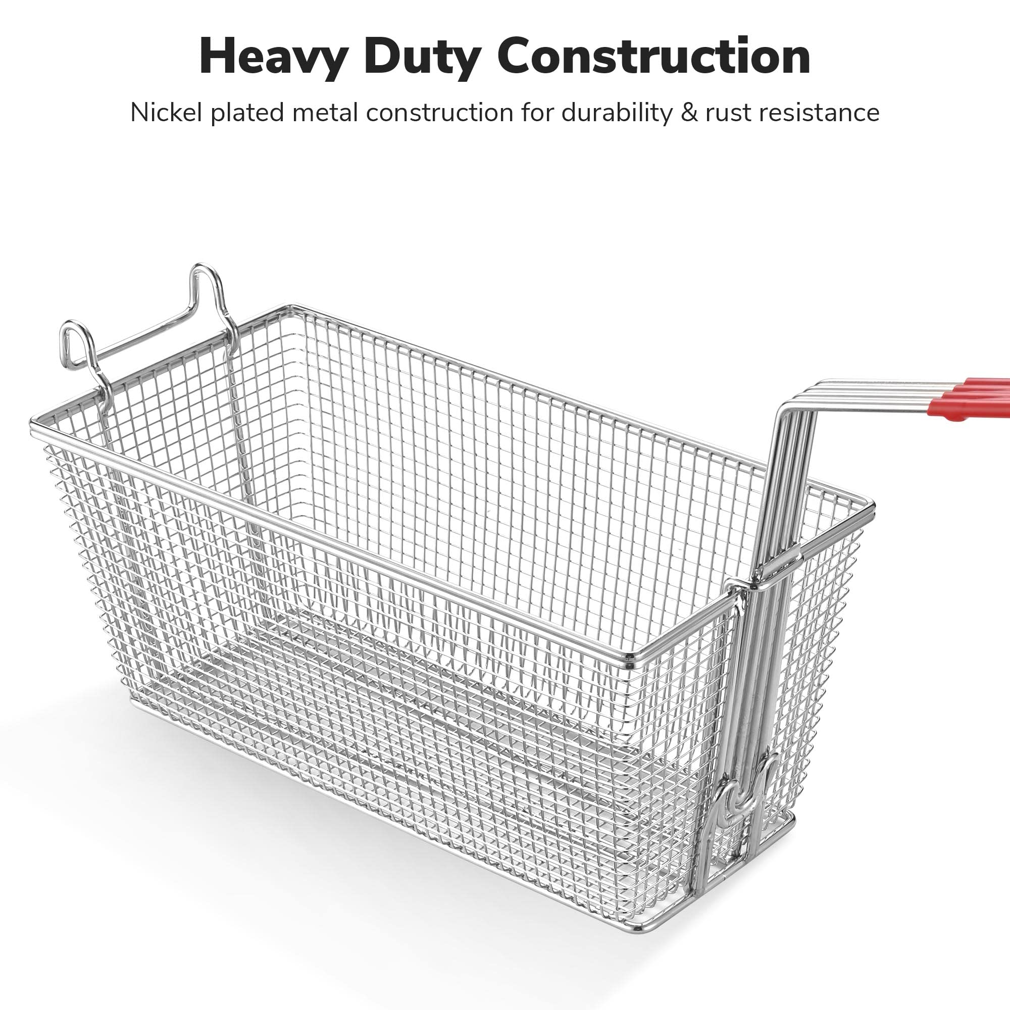 WeChef 2Pcs Deep Fryer Baskets with non-slip Handle 13" x 6 5/16" x 5 7/8" Nickel Plating Heavy Duty Construction Fryer Basket for Commercial Restaurant Roadside Stall Red
