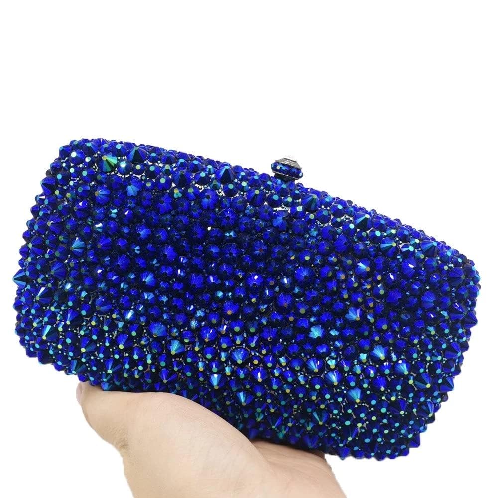Women Blue Crystal Evening Clutch Purse and Handbag with Spikes Wedding Diamond Metal Clutches (Color : Blue, Size : One size)