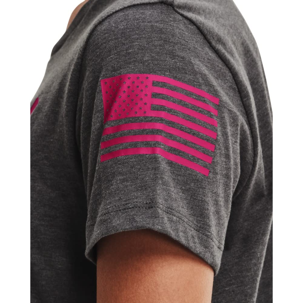 Under Armour Womens New Freedom Flag T-Shirt, Charcoal Medium Heather (019)/Virtual Pink, Medium