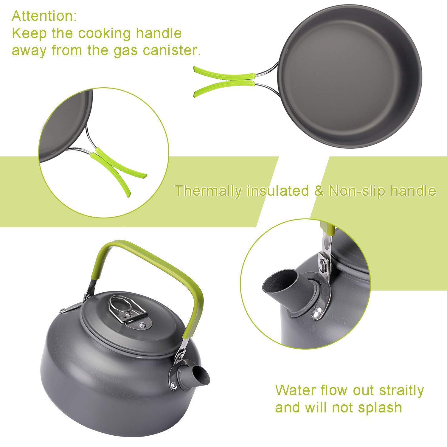 Peidesi Camping Cookware Mess Kit, Portable Camp Stove Pots and Pans Set, Carabiner, Folding Knife, Fork Spoon Kit, Carry Mesh Bag,Teapot for Backpacking, Outdoor Camping, Hiking and Picnic(16Pcs)