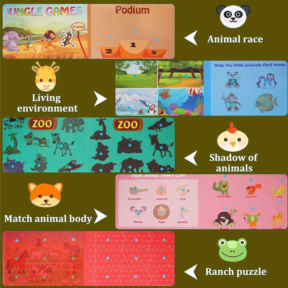 YAOFEER Busy Book for Toddlers 1-3, Montessori Busy Book Preschool Activity Sticker Quiet Books for Toddlers Kids Learning Book to Develop Learning Skills Multidimensional Sense Development- Animal