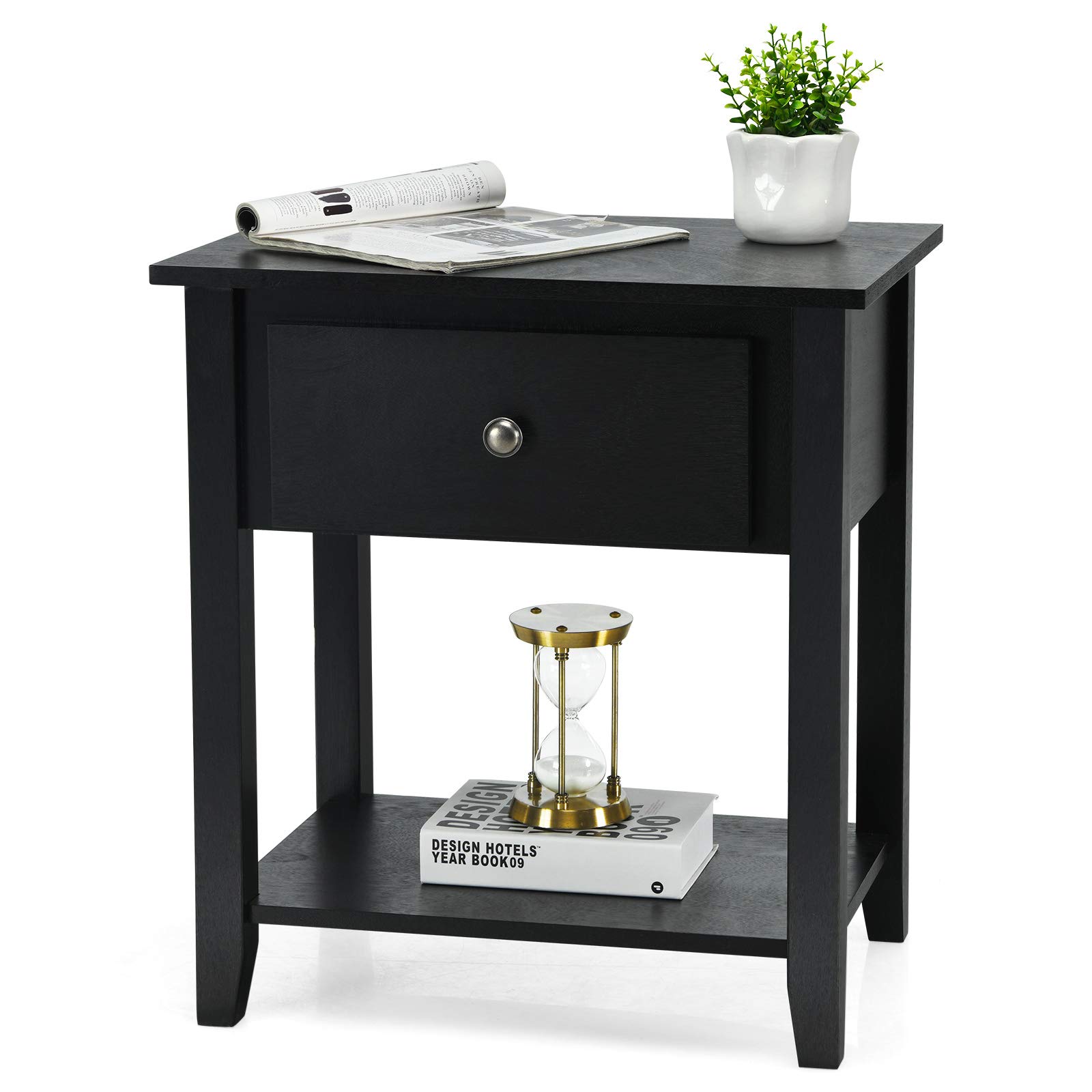Tangkula End Table with Drawer, Nightstand w/Drawer and Storage Shelf, Beside Sofa Table for Home Bedroom Living Room, Chest Sofa Side Bedside Storage End Table, Accent Table with Open Shelf