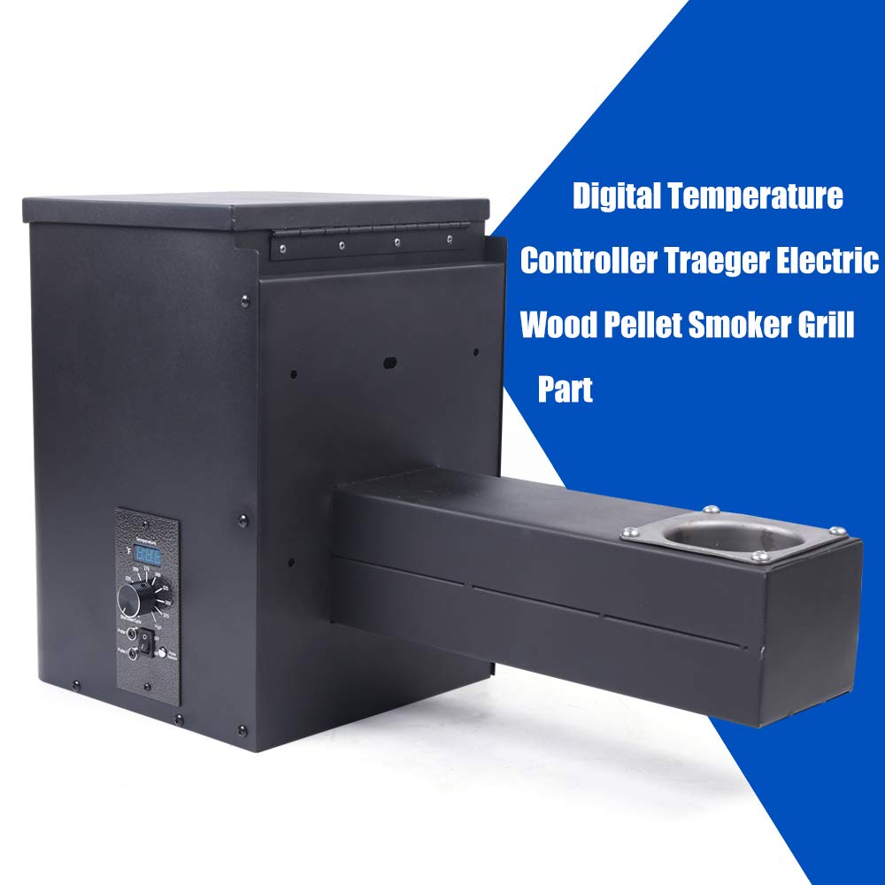Pellet Smoker Hopper Assembly Kit, Electric Wood Pellet Smoker Grill Part with Digital Temperature Controller for Grill, Smoke, Bake, Roast, Braise, BBQ (Knob type)
