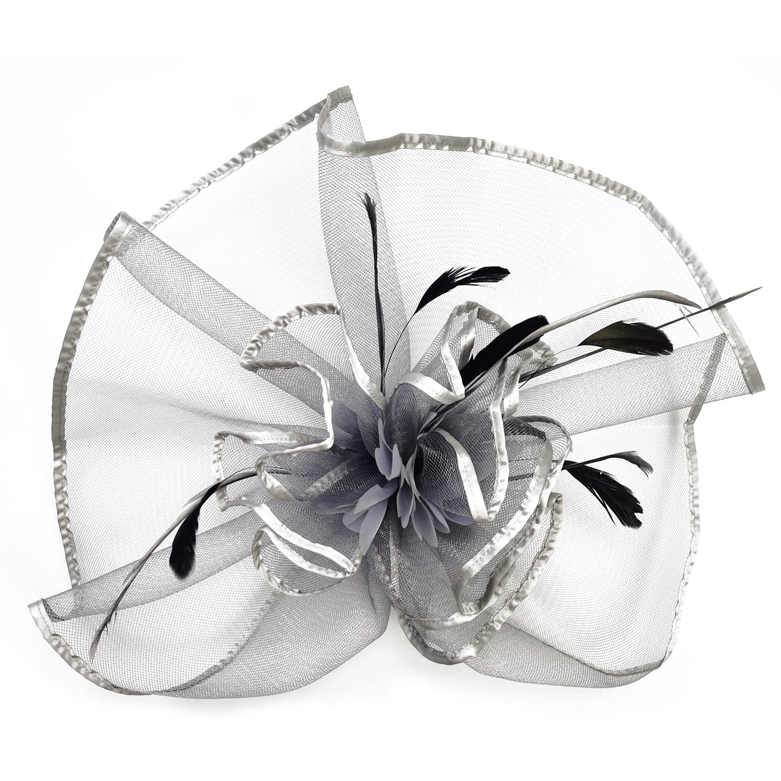 TS Fascinators Hat with Mesh Feather Hair Clip Tea Party for Wedding Cocktail Party or Special Occasion(Gray)