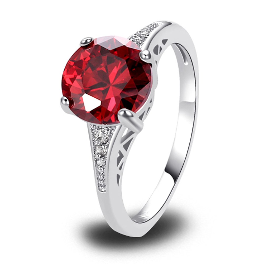 Psiroy 925 Sterling Silver Plated Created Garnet Filled Solitaire Promise Ring Size 12