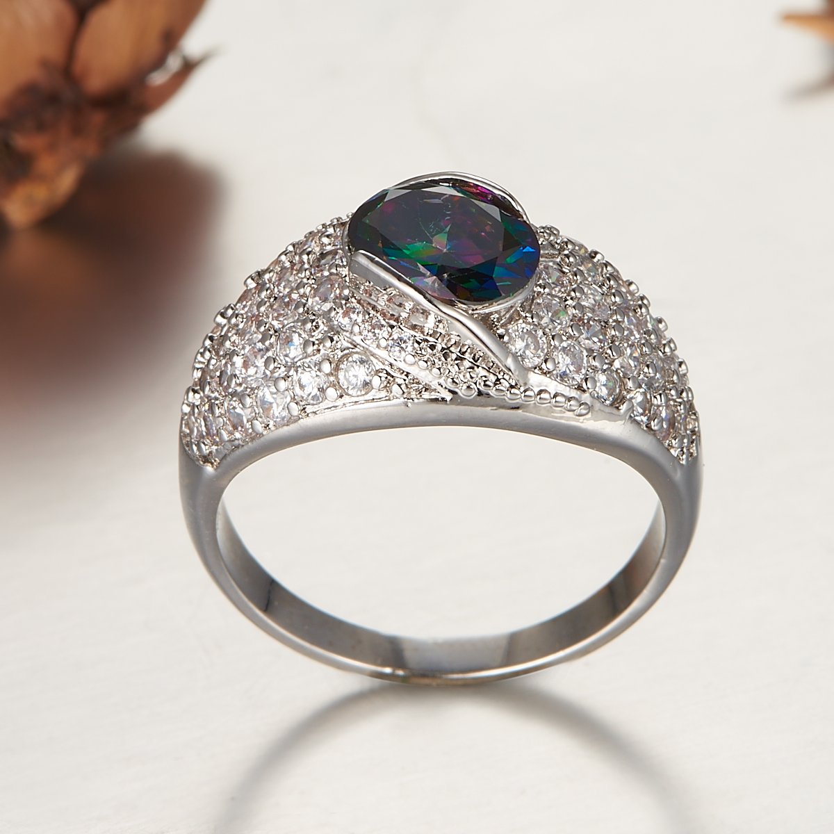 Psiroy 925 Sterling Silver Plated Created Rainbow Topaz Filled Contemporary Knuckle Ring Band Size 8