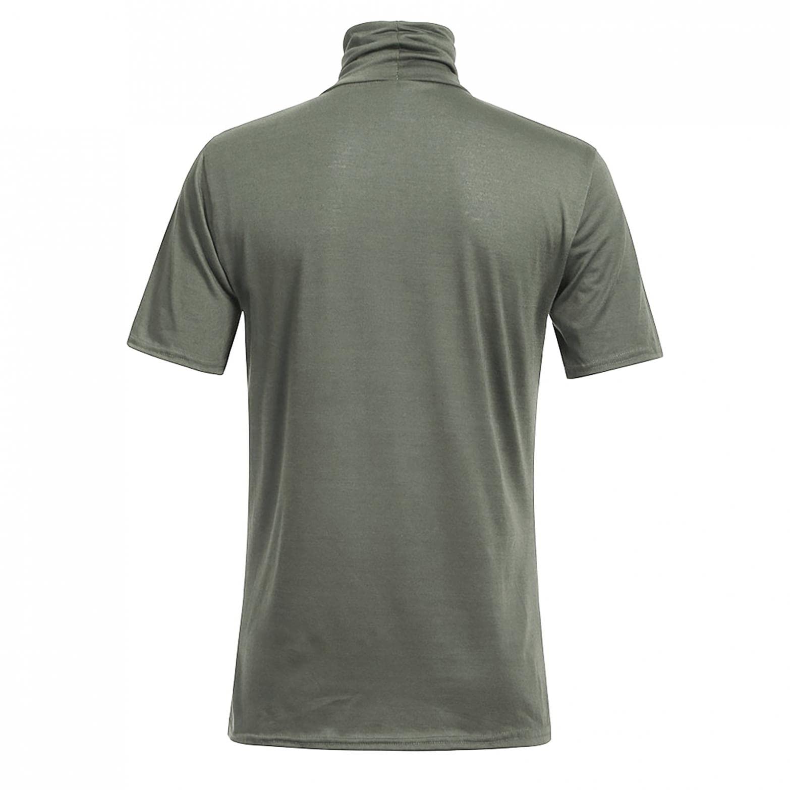 Shirt for Men Turtleneck Solid Short Sleeve Tops Blouse Casual Spring Summer Cotton Blend Shirts