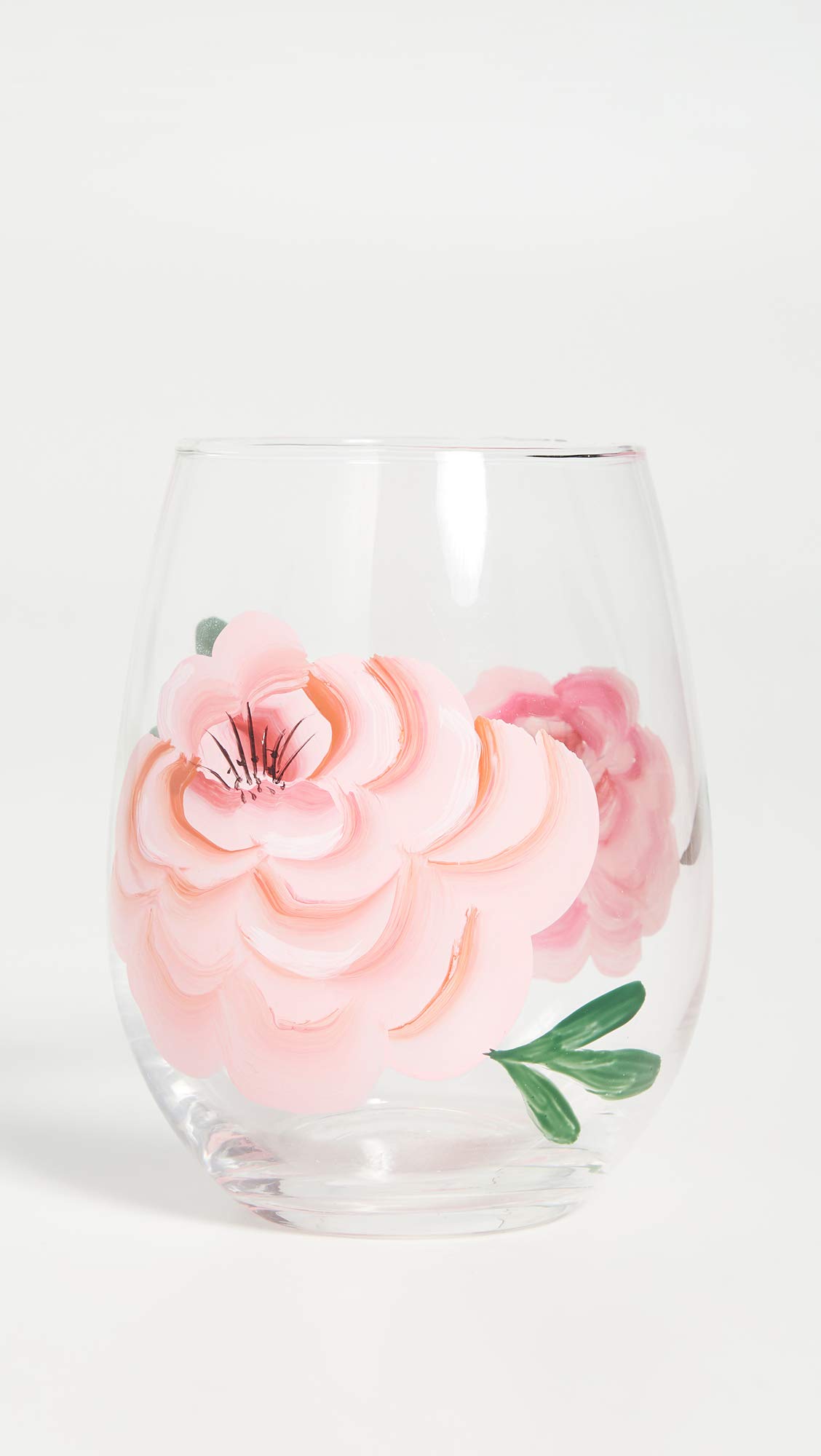 Two's Company In Full Bloom Roses Stemless Wine Glass, Set of 4, Hand-Painted