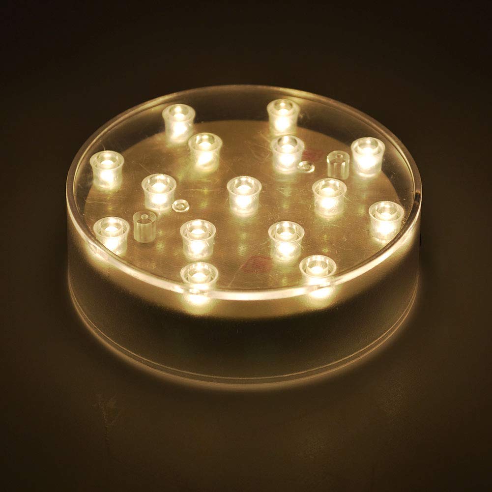Simplelight 4 Inch LED Light Base for Centerpieces-with 15 Super Bright Warm White LED Light (4inch LED Vase Base Light, Warm White)