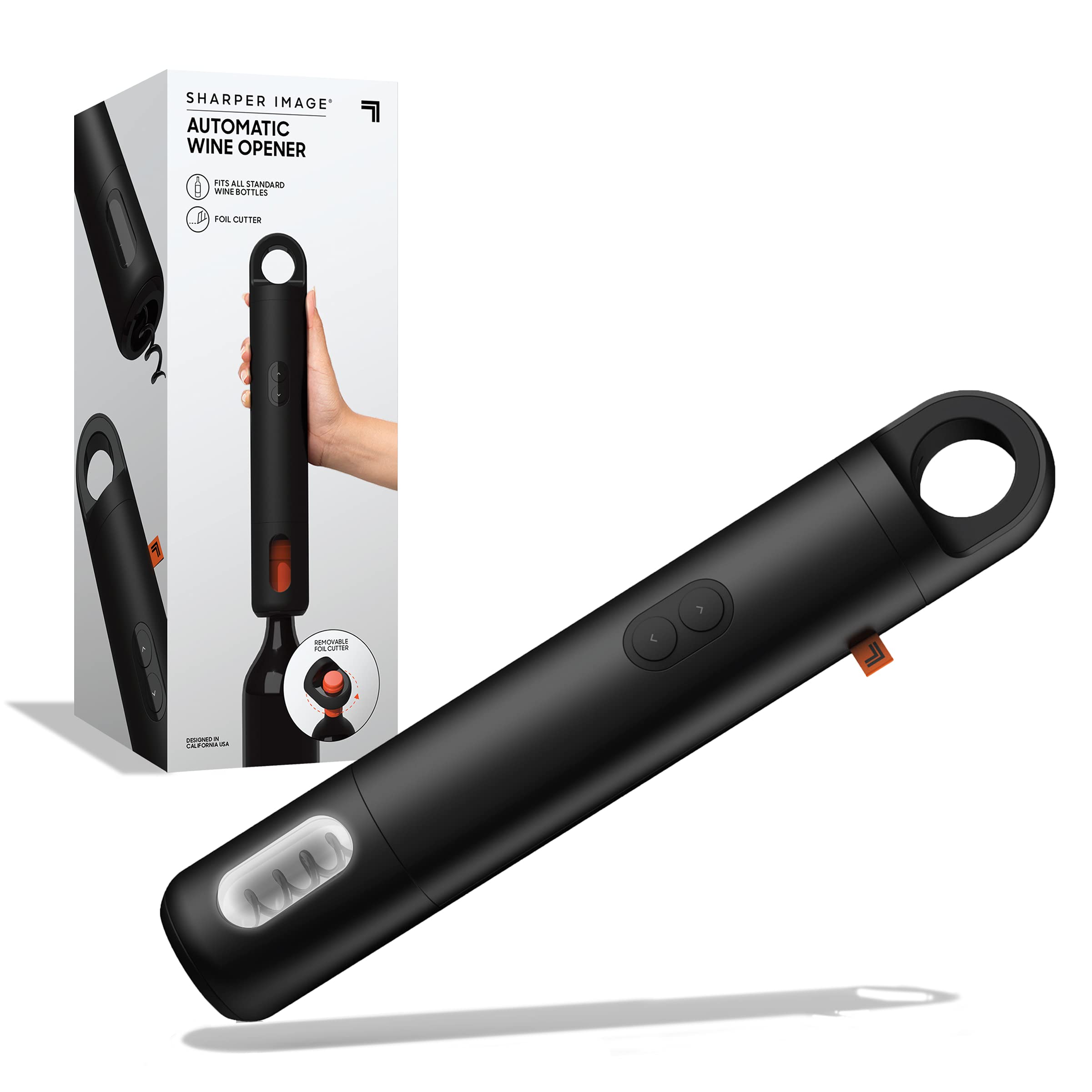 SHARPER IMAGE Automatic Wine Bottle Opener Included Foil Cutter, Battery Operated, Fits All Standard Wine Bottles, Innovative Control with Single Button, Perfect for Hosting Events & Parties