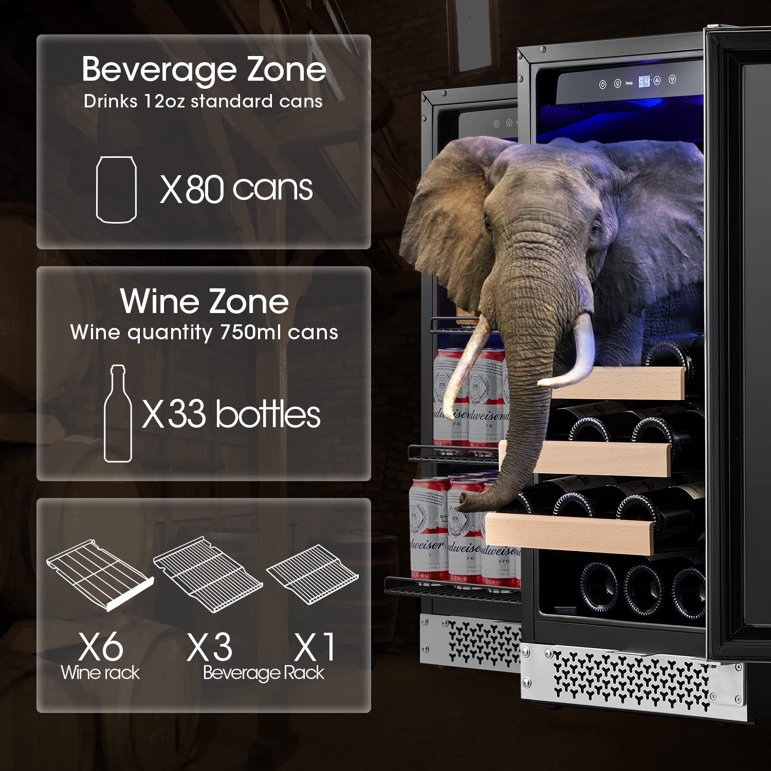 Yeego 30 inch Wine and Beverage Refrigerator&Wine and Beer Fridge,Two 15" Wine Beverage Coolers Under Counter Freestanding Wine Beer Fridge, Hold 33 Bottles and 80 Cans (Two Pack)