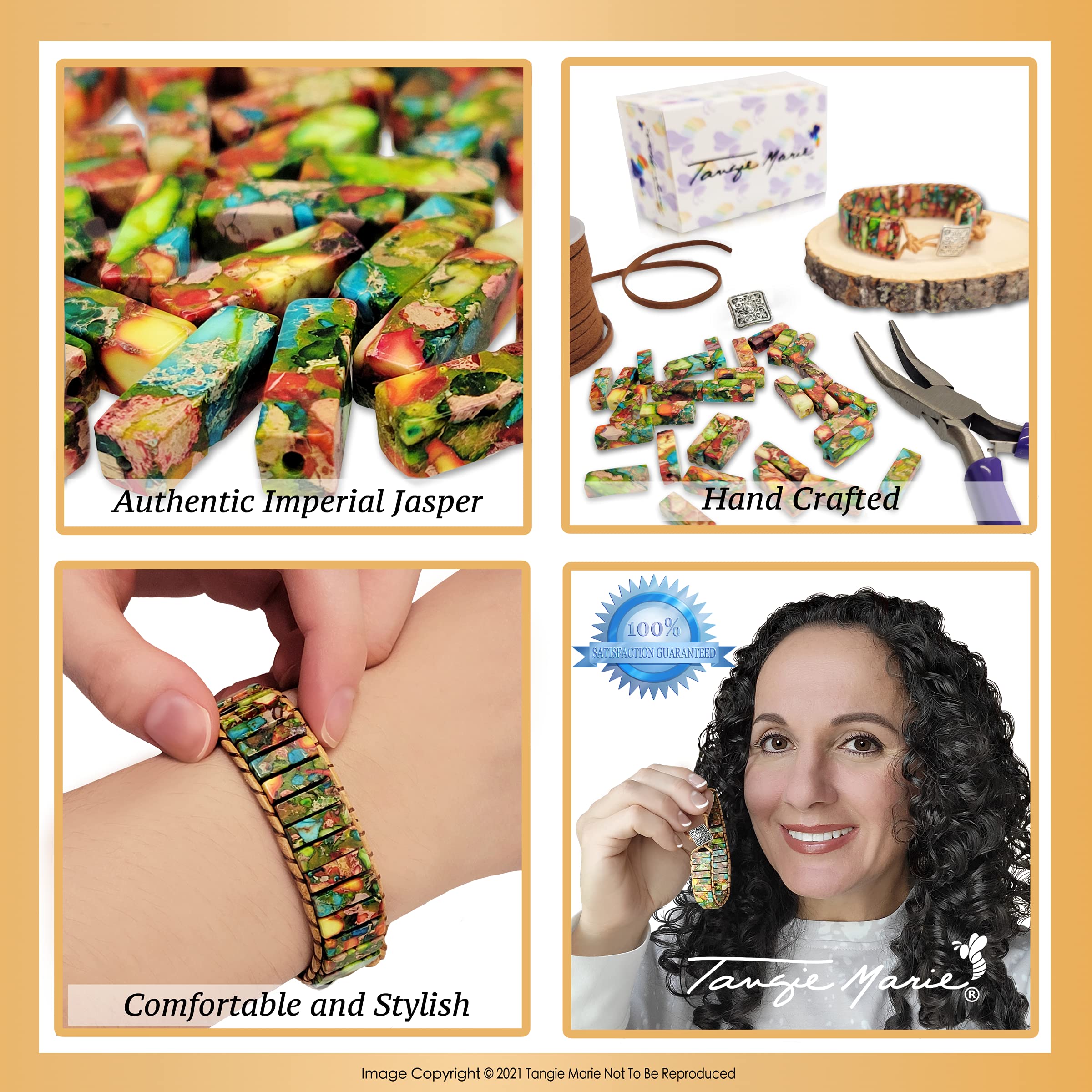 Tangie Marie Chakra Bracelet - Imperial Rainbow Jasper Stone for Women Men Beaded Boho Leather Wrap Gemstone Bangle