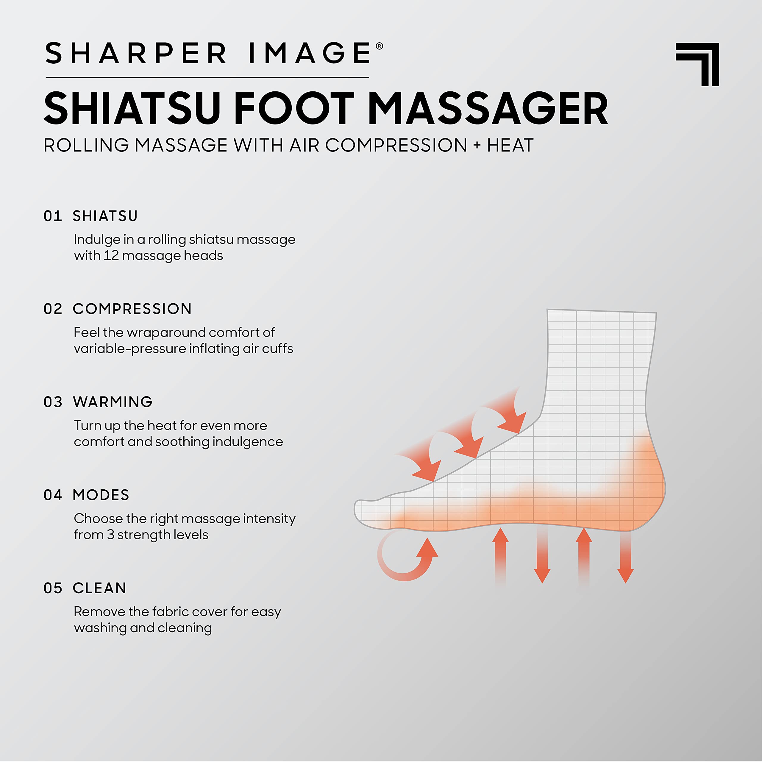 Sharper Image Shiatsu Foot Massager Rolling Massage with Air Compression, Relax Tired & Sore Toes with Heat Therapy, Adjustable Massage Levels, Fits up to Men’s 12/Women’s 14, Holiday Gift