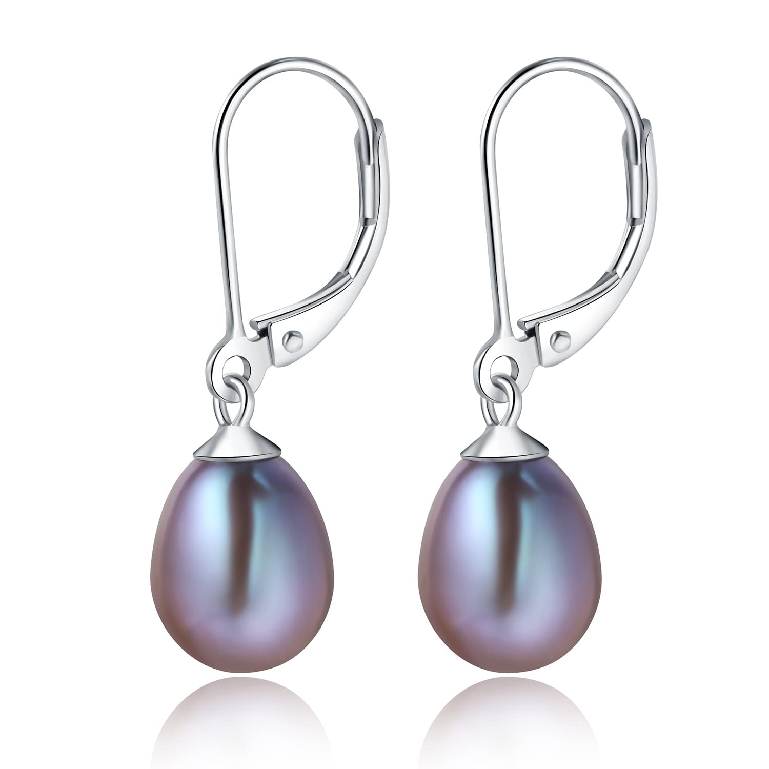 VIENNOIS Freshwater Cultured Black Pearl Earrings Sterling Silver Dangle Drop Earrings for Women (B-Purple/Blue)