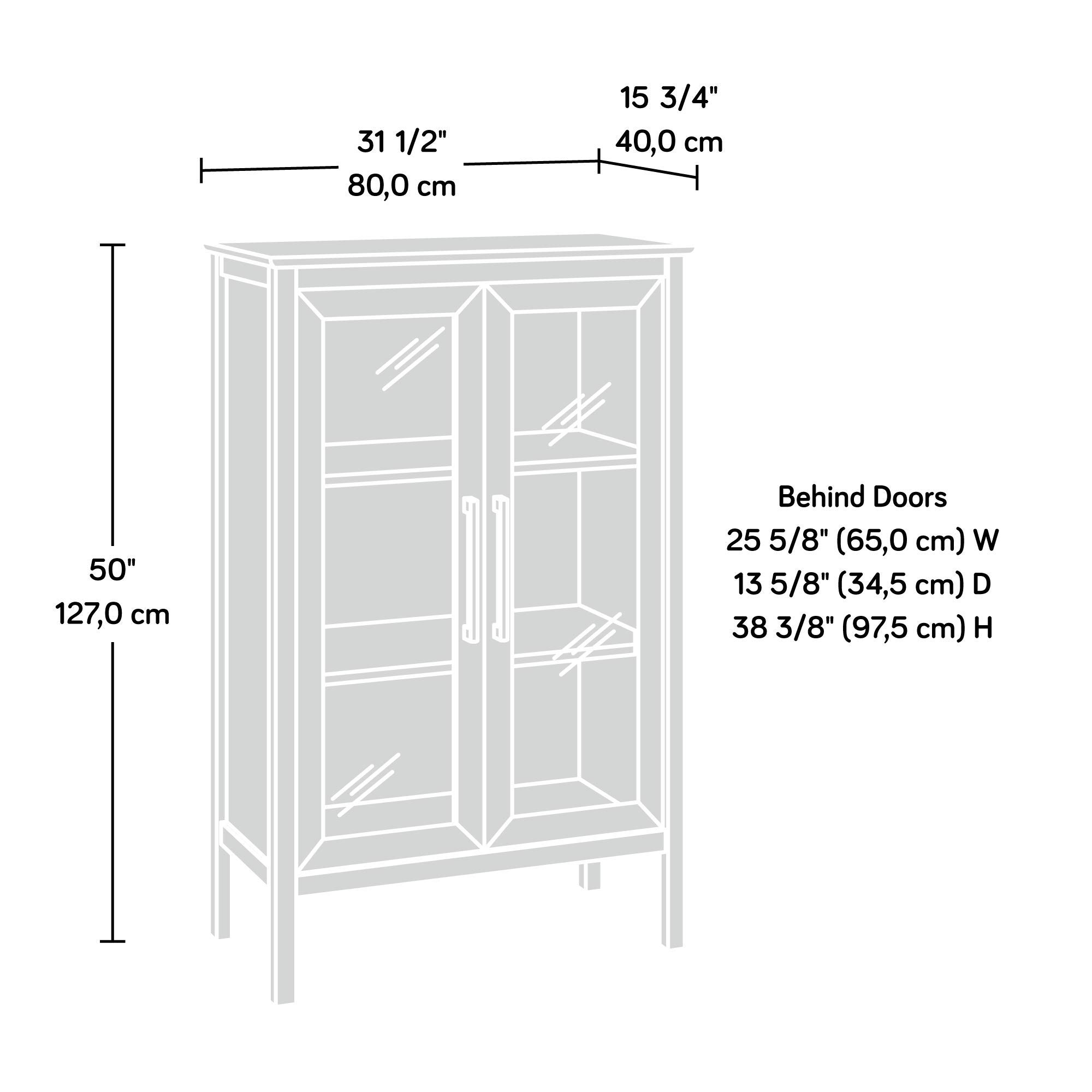 Sauder Anda Norr Display Pantry cabinets, L: 31.77" x W: 16.02" x H: 50.2", Sky Oak finish