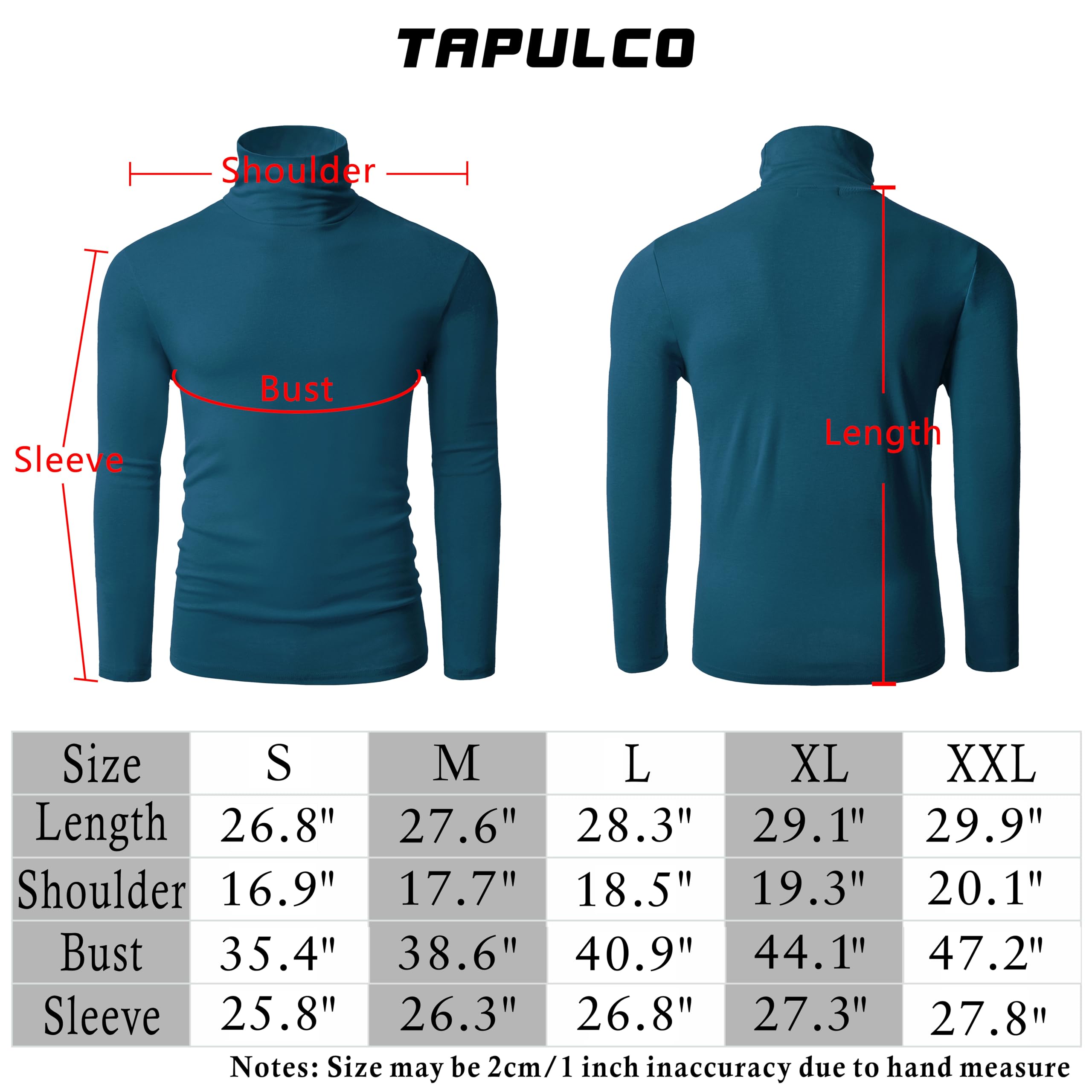 TAPULCO Long Sleeve Thermal High Neck Top for Men, Undershirts Turtleneck Pure Color Pullover Cozy Sweater Lightweight T-Shirts for Prom Black Large