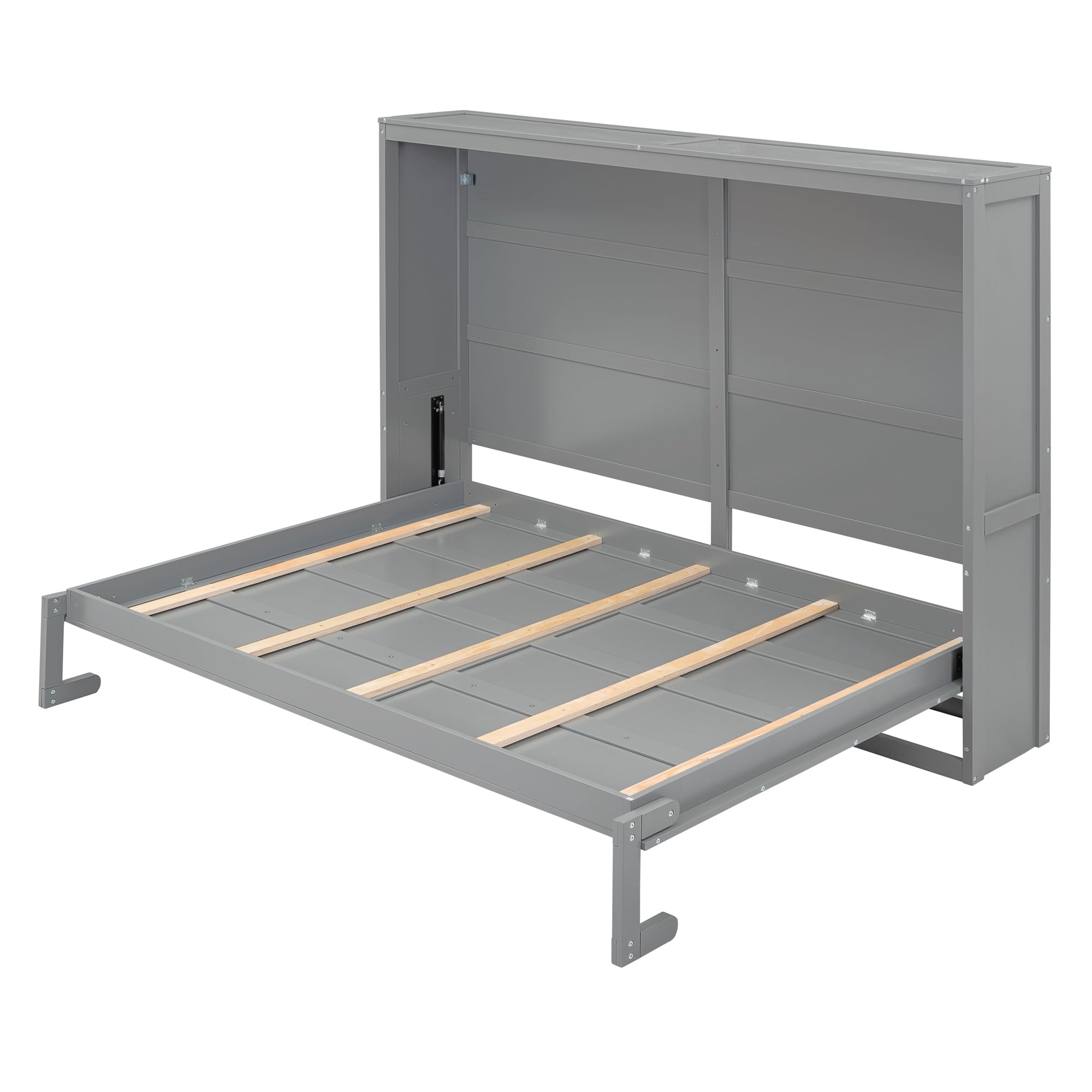RUNNA Multifunctional Queen Size Murphy Bed Wall Bed,Solid Wood Wall Bed can be Folded into a Cabinet,Saves Bedroom Space, Ideal for Guest Rooms and Offices (Grey#Plywood1+)