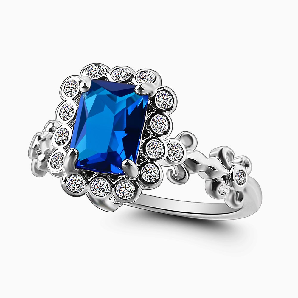 Psiroy 925 Sterling Silver Plated Simulated Tanzanite Halo Promise Ring for Her Size 8