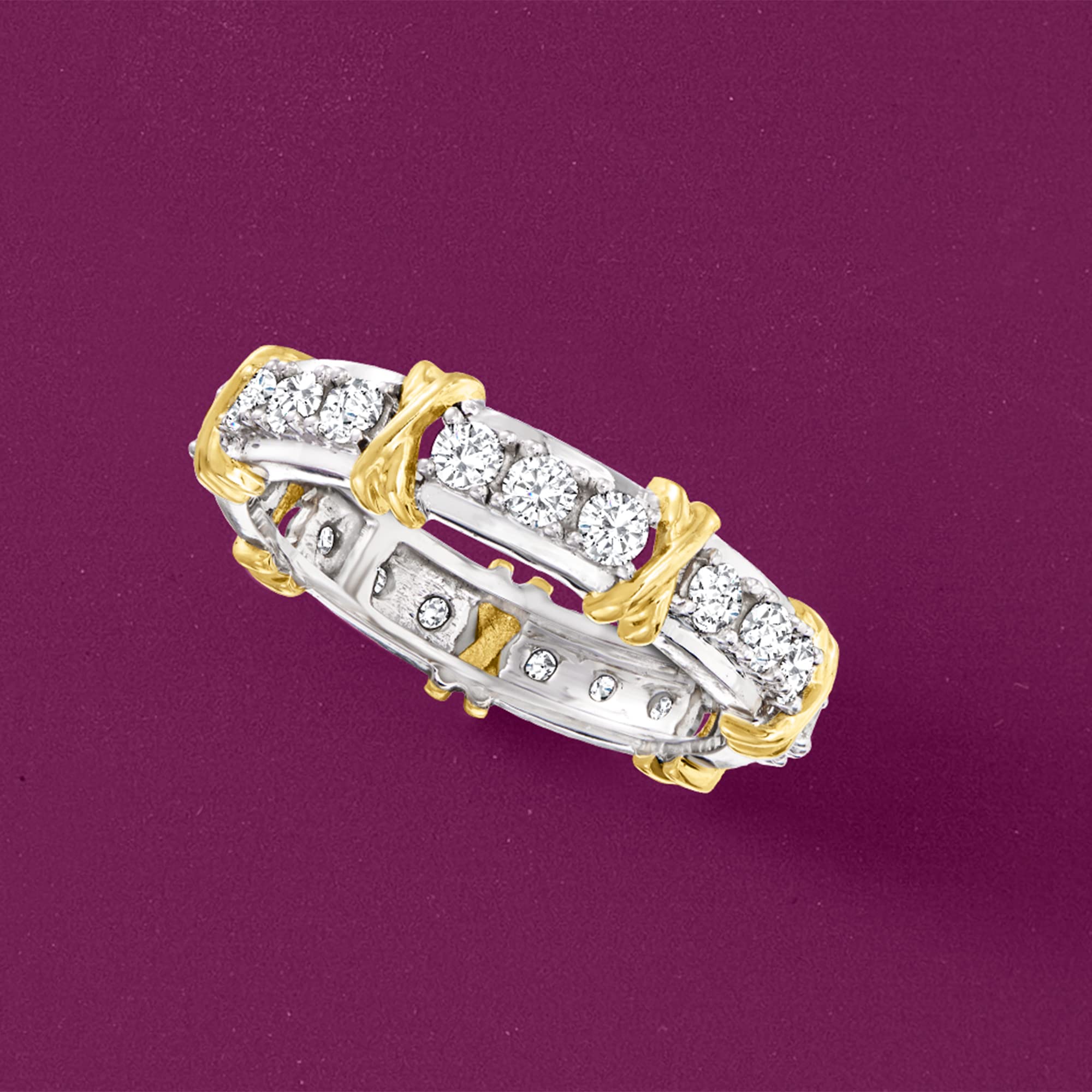 Ross-Simons 1.00 ct. t.w. Diamond X Station Eternity Band in 14kt 2-Tone Gold. Size 8