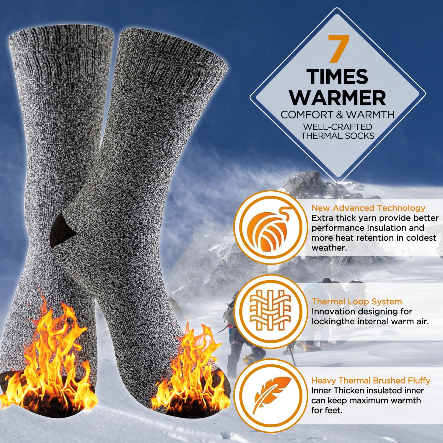 TSSPLUS Mens Winter Thermal Warm Heavy Duty Cotton Crew Work Boots Socks 9-13 (6-PAIRS)