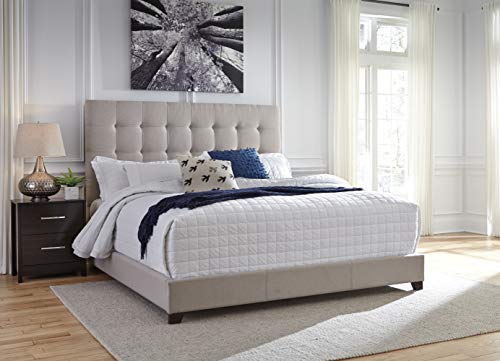 Signature Design by Ashley Dolante Modern Farmhouse Button-Tufted Upholstered Platform Bed, King, Beige