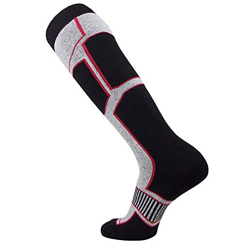 Pure Athlete Snowboard Socks - Comfortable Warm Skiing Snowboarding Sock for Men and Women (Black-White-Red - 3 Pack, Medium)