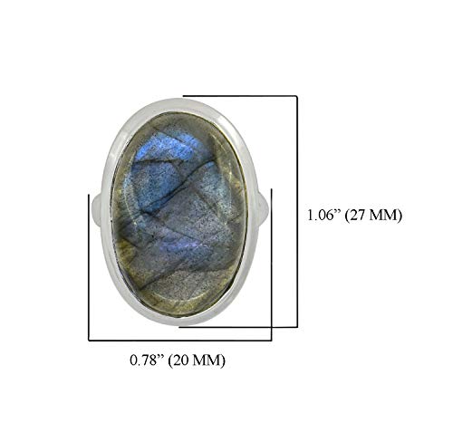 YoTreasure 16x24 MM Labradorite Solid 925 Sterling Silver Statement Ring
