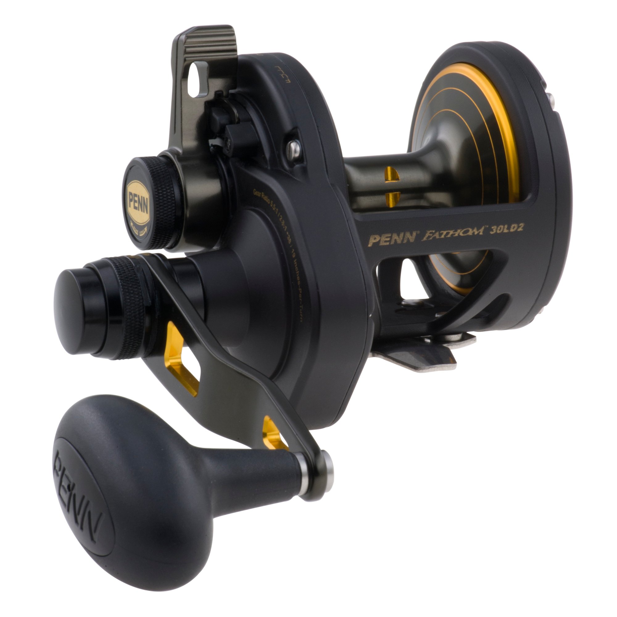 Penn 1292933 Fathom 30 Lever 2-Speed Lever Drag Fishing Reel, Black Gold, FTH30LD2