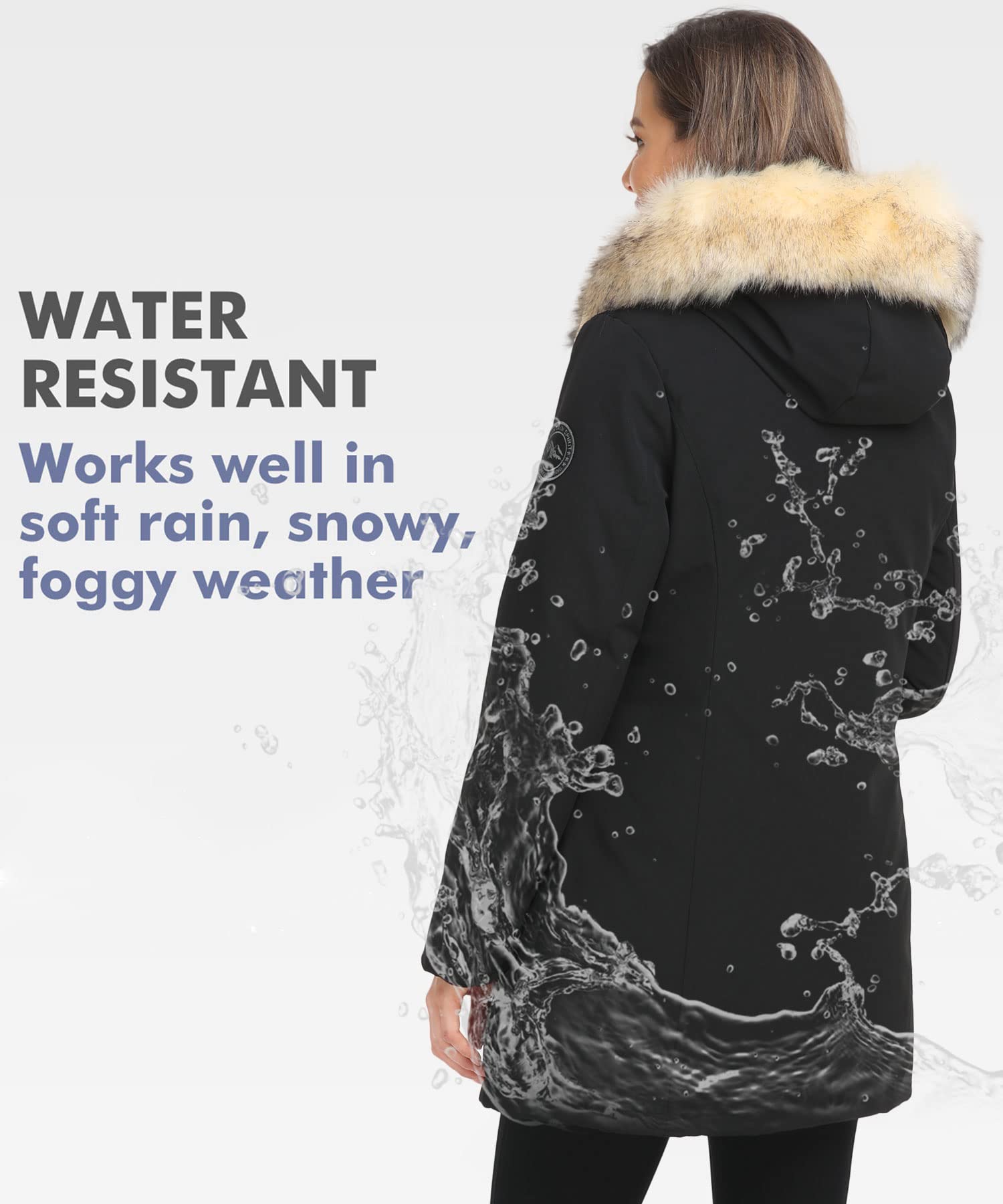PUREMSX Down Coat for Women, Warm Winter Thick Faux Fur Hood Hiking Spring Outdoor Puffer Jacket Mother's Gift,Black,Large