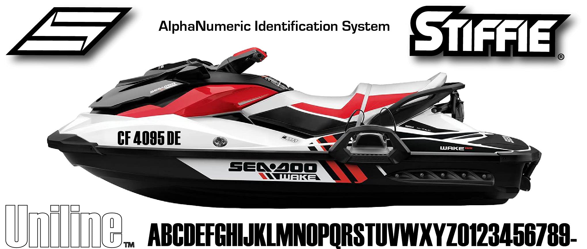 STIFFIE Uniline Lava SUPER STICKY 3" Alpha Numeric Registration Identification Numbers Stickers Decals for Sea-Doo SPARK TRIXX, Inflatable Boats, RIBs, Hypalon/PVC, PWC and Boats.