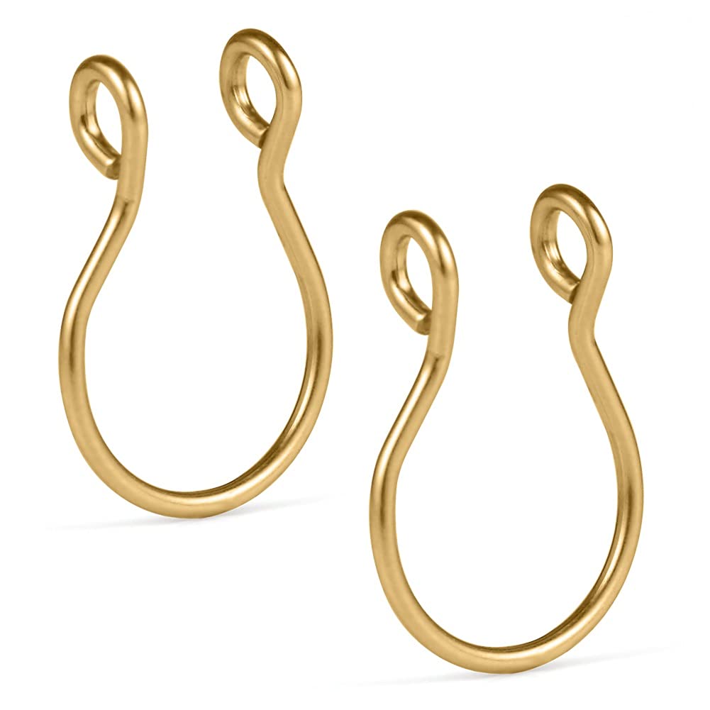 Ruifan 2PCS 316L Surgical Steel Tribal Fake Faux Clip On Septum Nose Hoop Ring Body Jewelry Piercing Unisex 20 Gauge 5/16"(8mm) - Gold