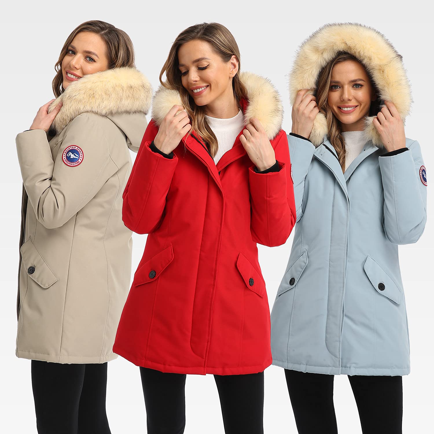 PUREMSX Winter Down Jacket Women, Windproof Spring Hiking Outdoor Puffer Coat Padded Skiing Long Parka Gift,Red,Large