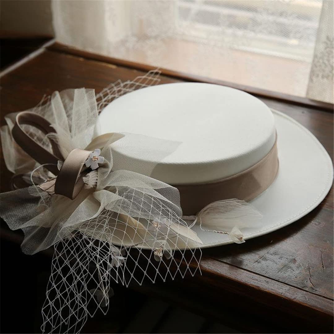 Vintage Wedding Hat Ladies Bow Mesh Bridal Hat White Wedding Accessories Bridal Charming Wedding Hat M56-58cm