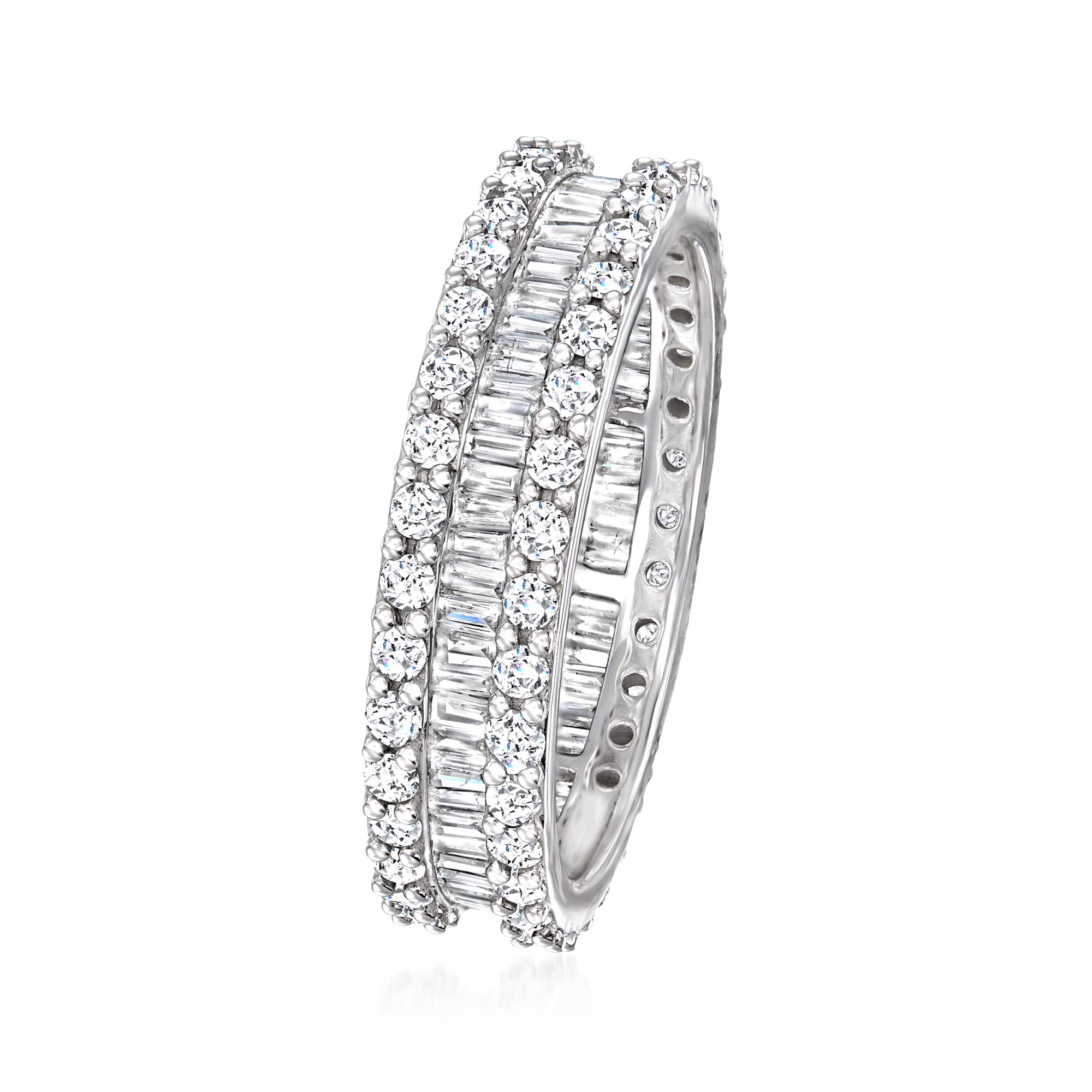Ross-Simons 1.50 ct. t.w. Baguette and Round Diamond Eternity Band in 14kt White Gold. Size 8