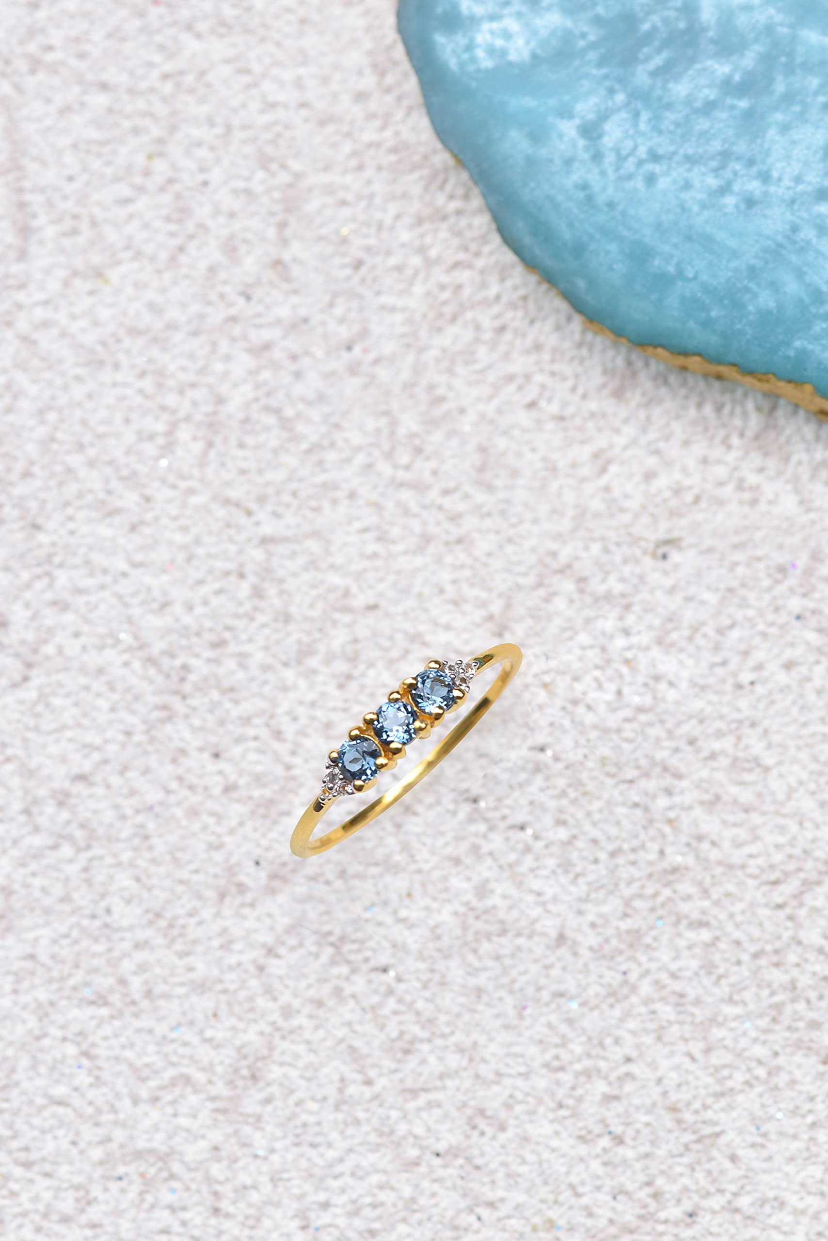 YoTreasure London Blue Topaz 18kt Gold Plated Over 925 Sterling Silver Eternity Band Ring