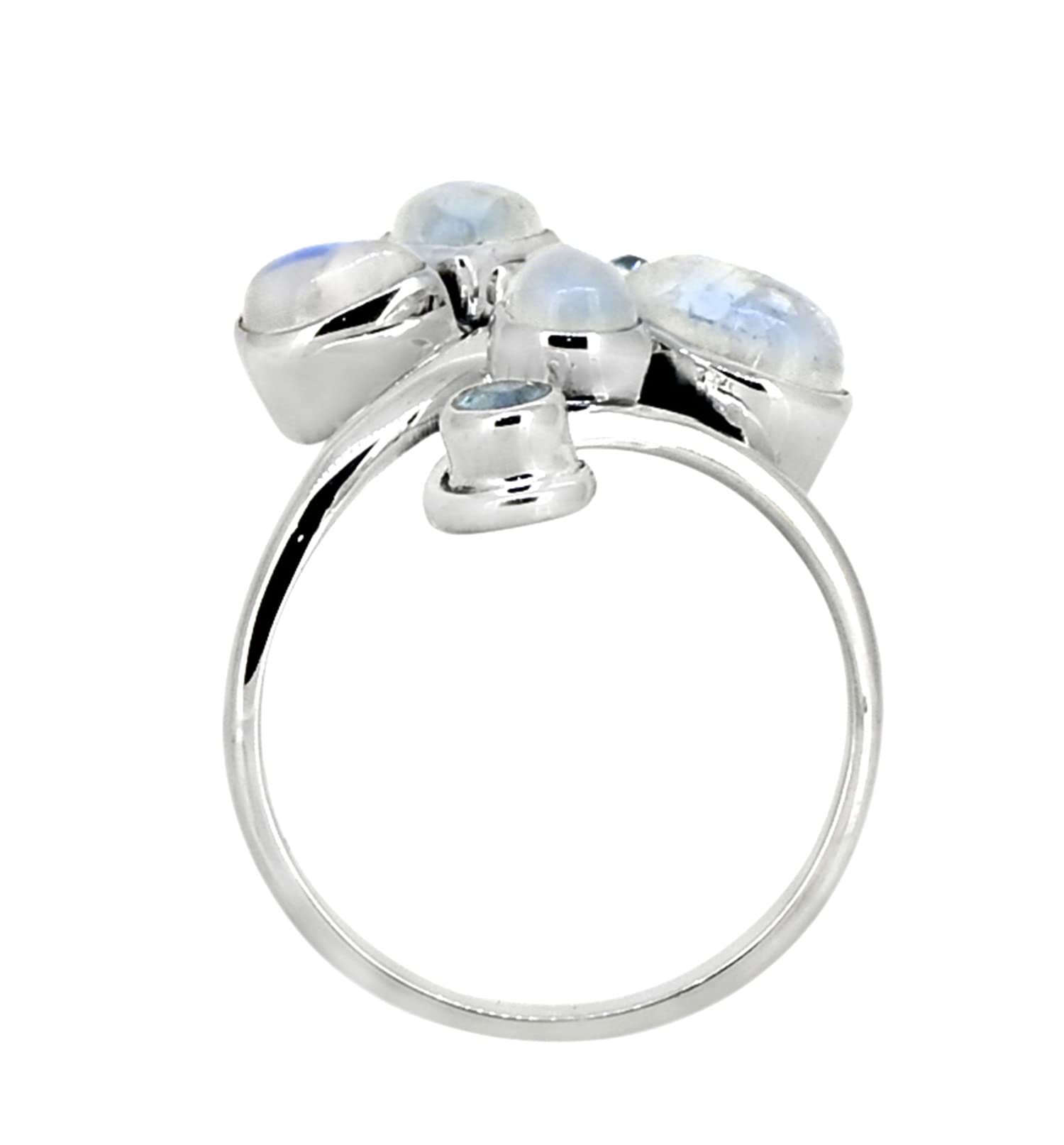 YoTreasure Moonstone & Blue Topaz Chunky Ring in .925 Sterling Silver