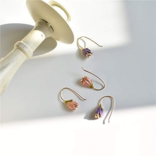 Vintage Temperament Tulip Flower Earrings Tiny Dainty Lightweight Rose Floret Bud Drop Dangle for Women Daily Jewelry-A 2Pcs