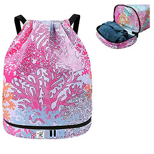 Risefit Waterproof Drawstring Bag, Drawstring Backpack, Gym Bag Sackpack Sports Backpack for Women Men (Pink coral)