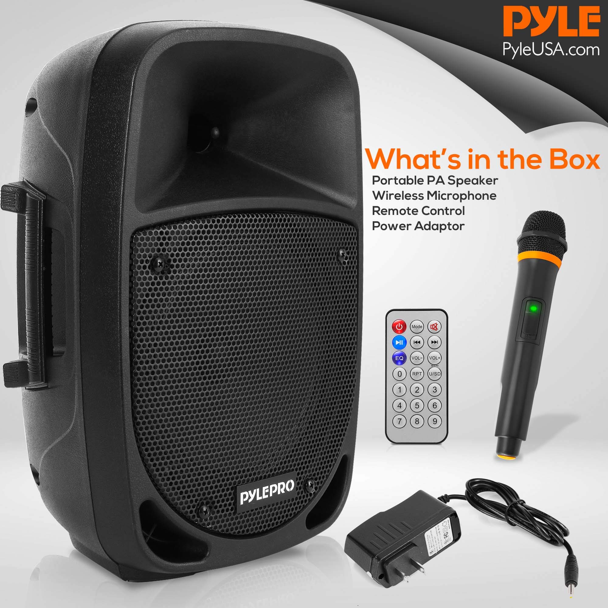 Pyle 800W Portable Bluetooth PA Speaker - 8ββ Subwoofer, LED Battery Indicator Lights w/ Built-in Rechargeable Battery, MP3/USB/SD Card Reader, and UHF Wireless Microphone - Pyle PSBT85A,Black