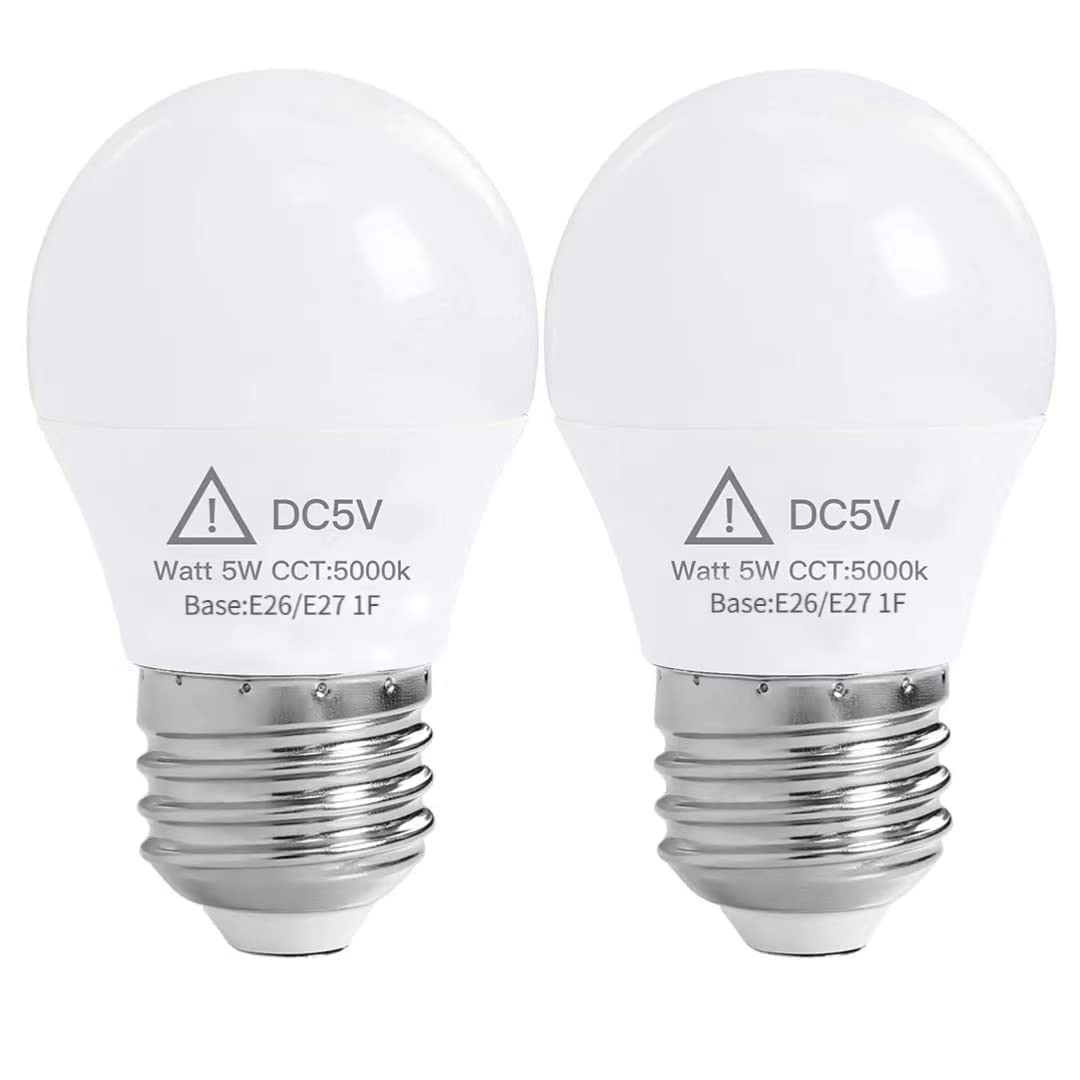 Unfusne DC5V LED Light Bulbs 5W, 450lm,E26,5000K Daylight White Light Bulbs for Low-Voltage Lamps, Energy Saving Bulbs(2Pack)