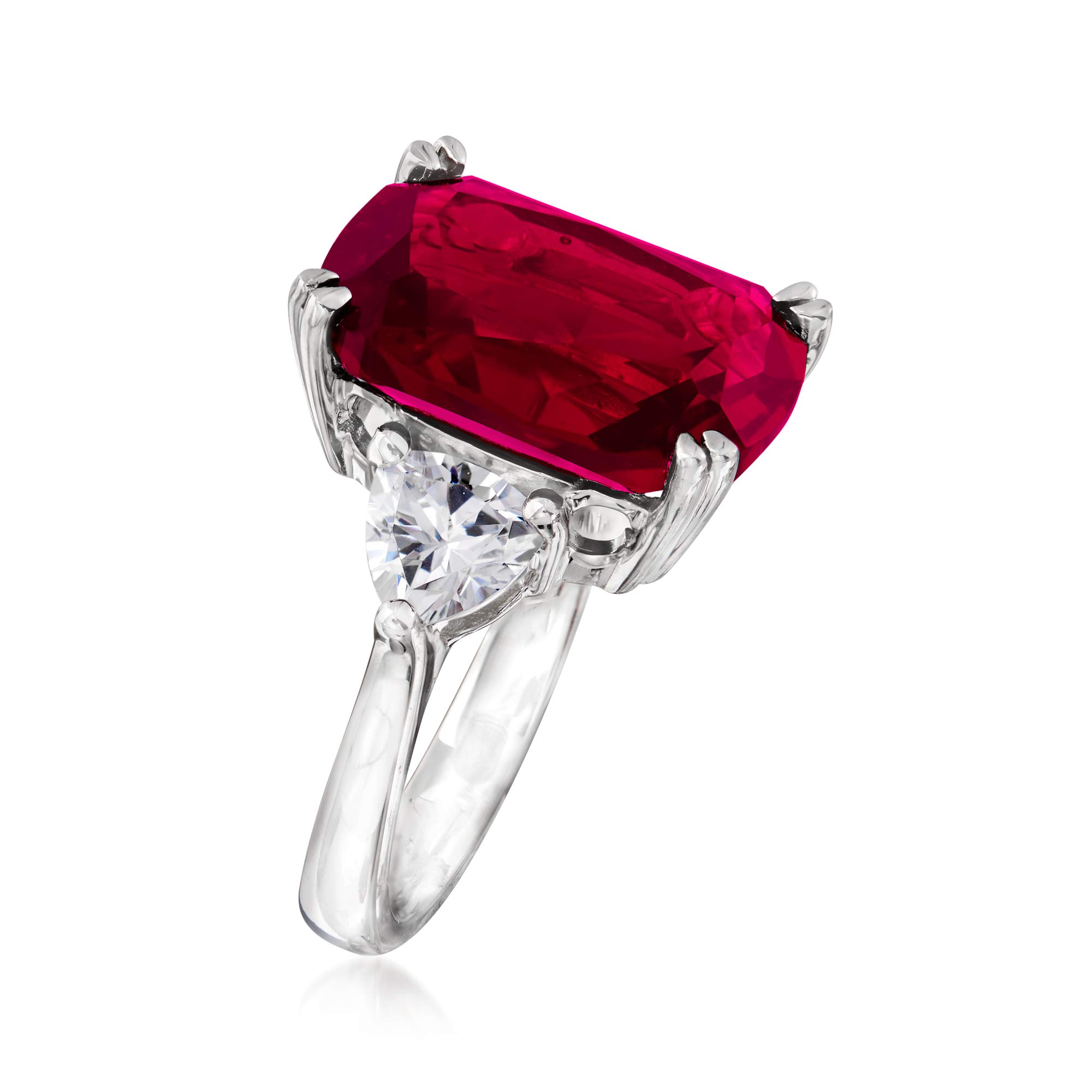 Ross-Simons 12.70 Carat Simulated Ruby and 1.75 ct. t.w. CZ Ring in Sterling Silver. Size 8