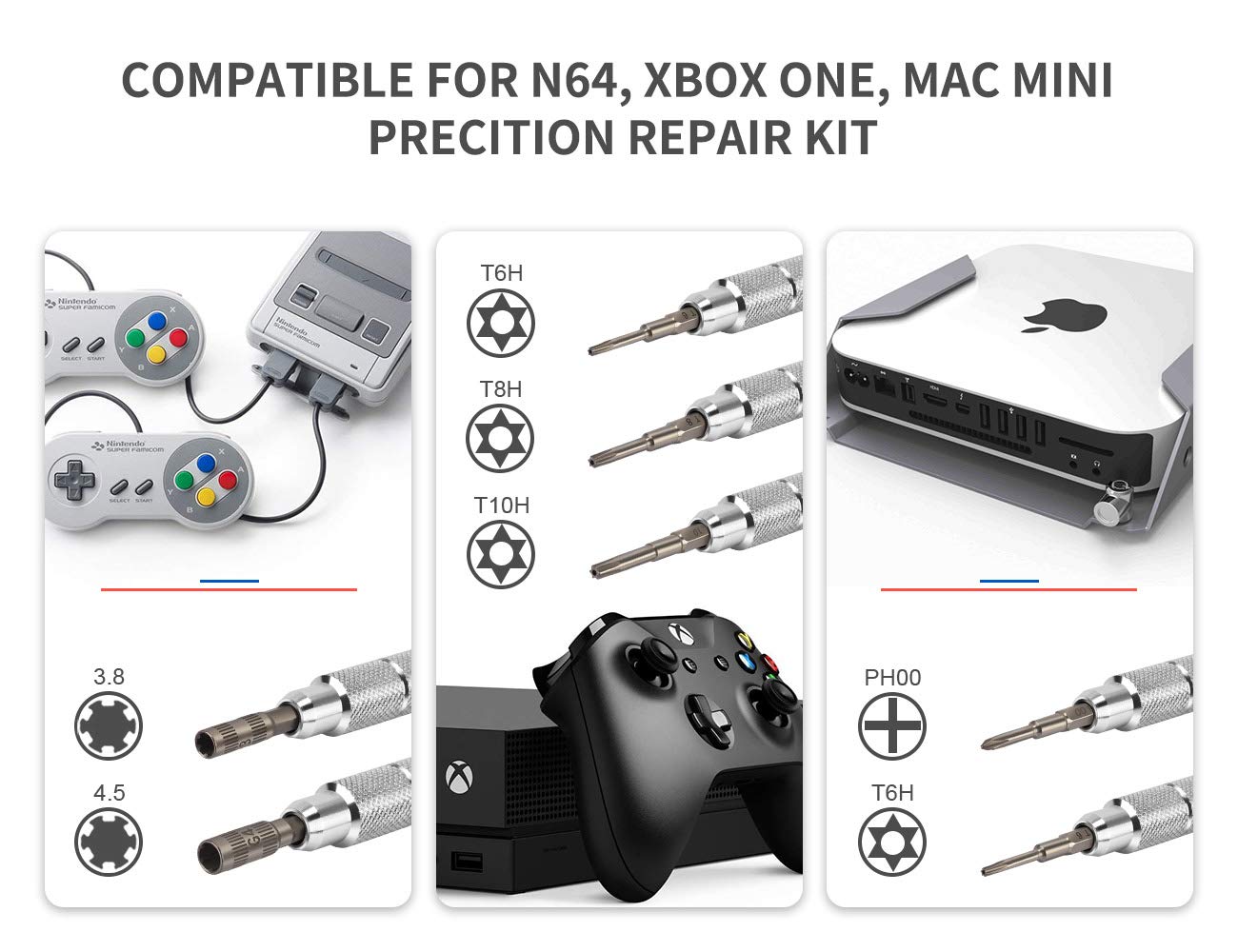 Showpin Game Repair screwdriver Kit: 23N1 MIni screwdriver set with Xbox Y00 T6 T8 T9 T10 Bit for Video Game Console controller for Nintendo Switch JoyCon PS4 PS5 Xbox