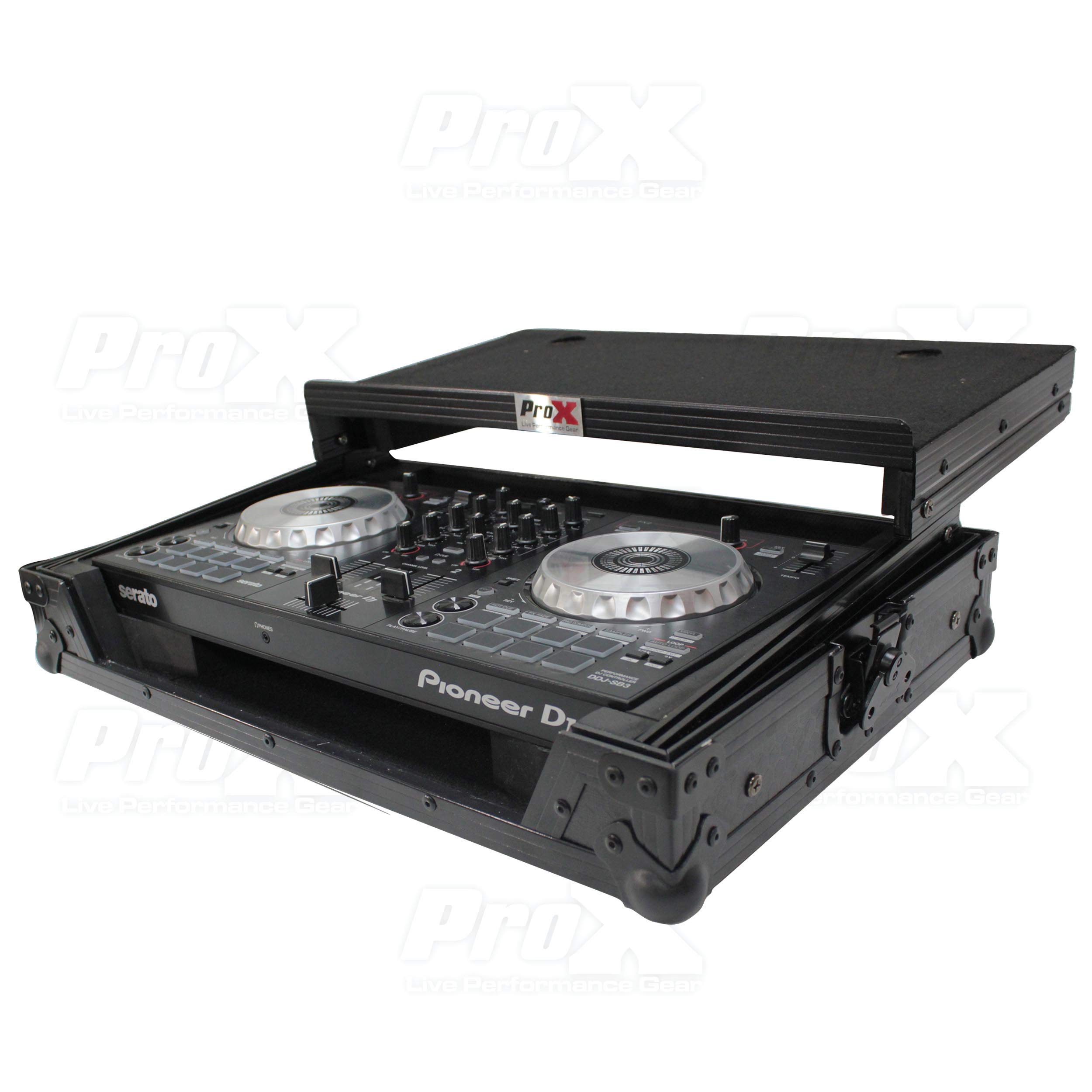 ProX Flight Case for Pioneer DDJ-SB3 & DDJ-400 Digital Controller With Sliding Laptop Shelf - Black on Black Design - X-DDJSB3 LTBL